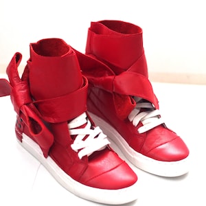 Women Genuine Leather Sneakers,red Genuine Leather Sneakers,red Leather ...