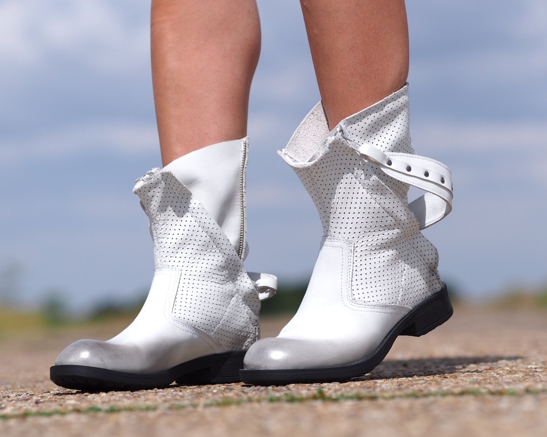 Women's White Genuine Leather Boots,leather Boots for Women,extravagant ...
