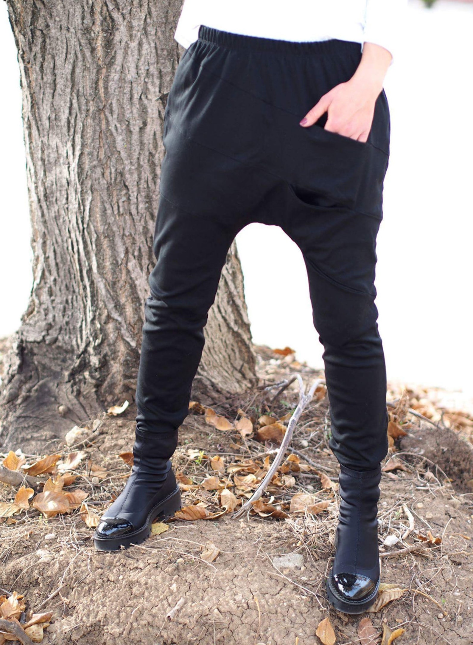 Wman drop crotch pants//black drop crotch pants/woman harem | Etsy