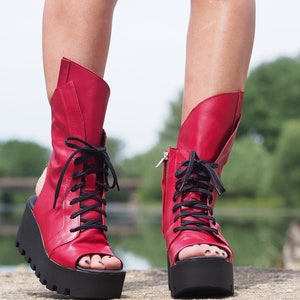Red Genuine Leather Summer Bootswomen Genuine Leather Summer - Etsy