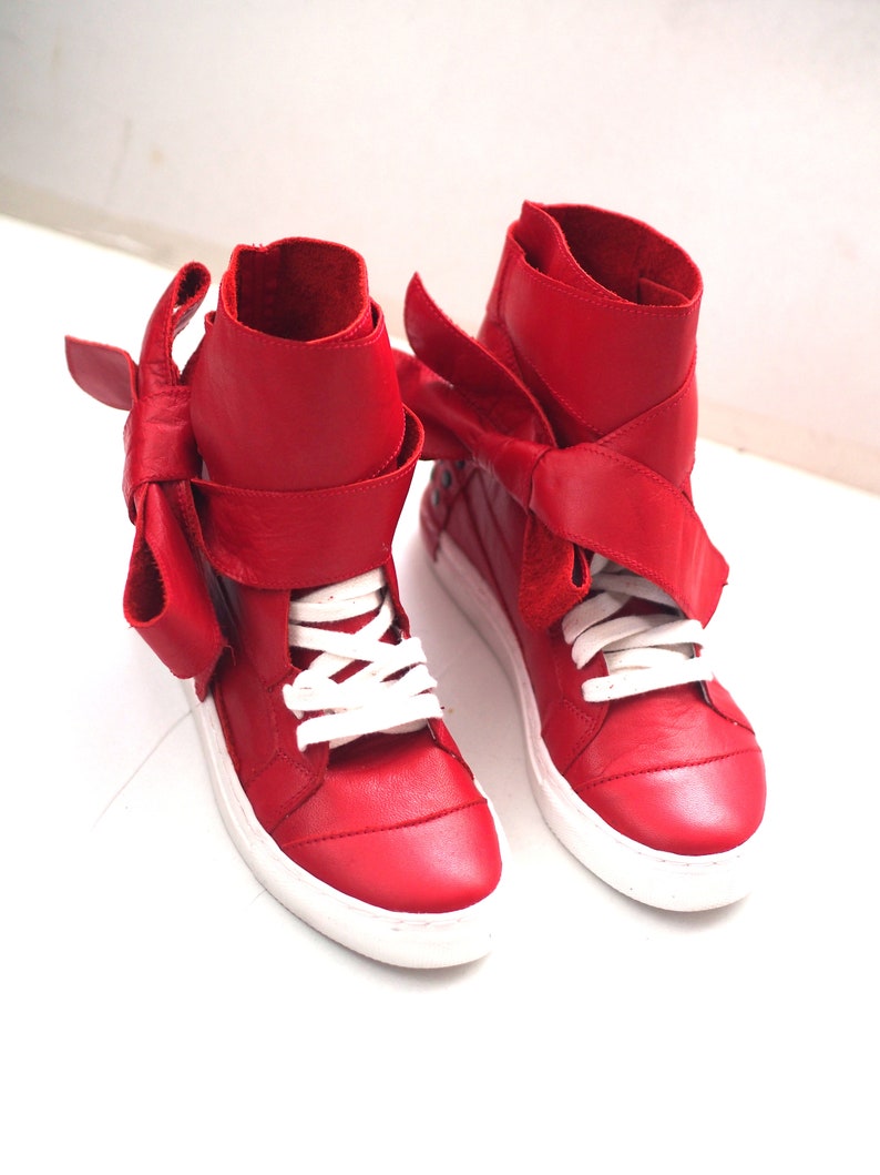 Women genuine leather sneakersRed genuine leather | Etsy