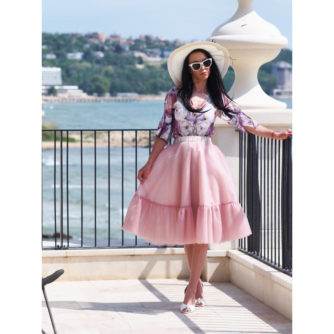 Romantic Pink Tulle Midi Skirt | Layered Tulle Skirt With Cotton Lining ...