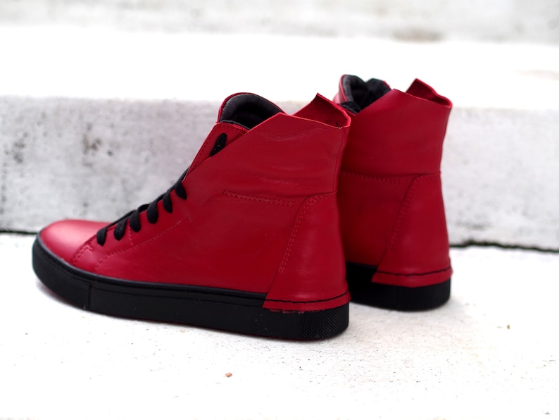 Red Genuine Leather Sneakerswomen Genuine Leather - Etsy