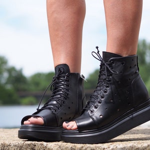 Women's Open Toe Leather Boots,women Leather Sandals, Genuine Leather ...
