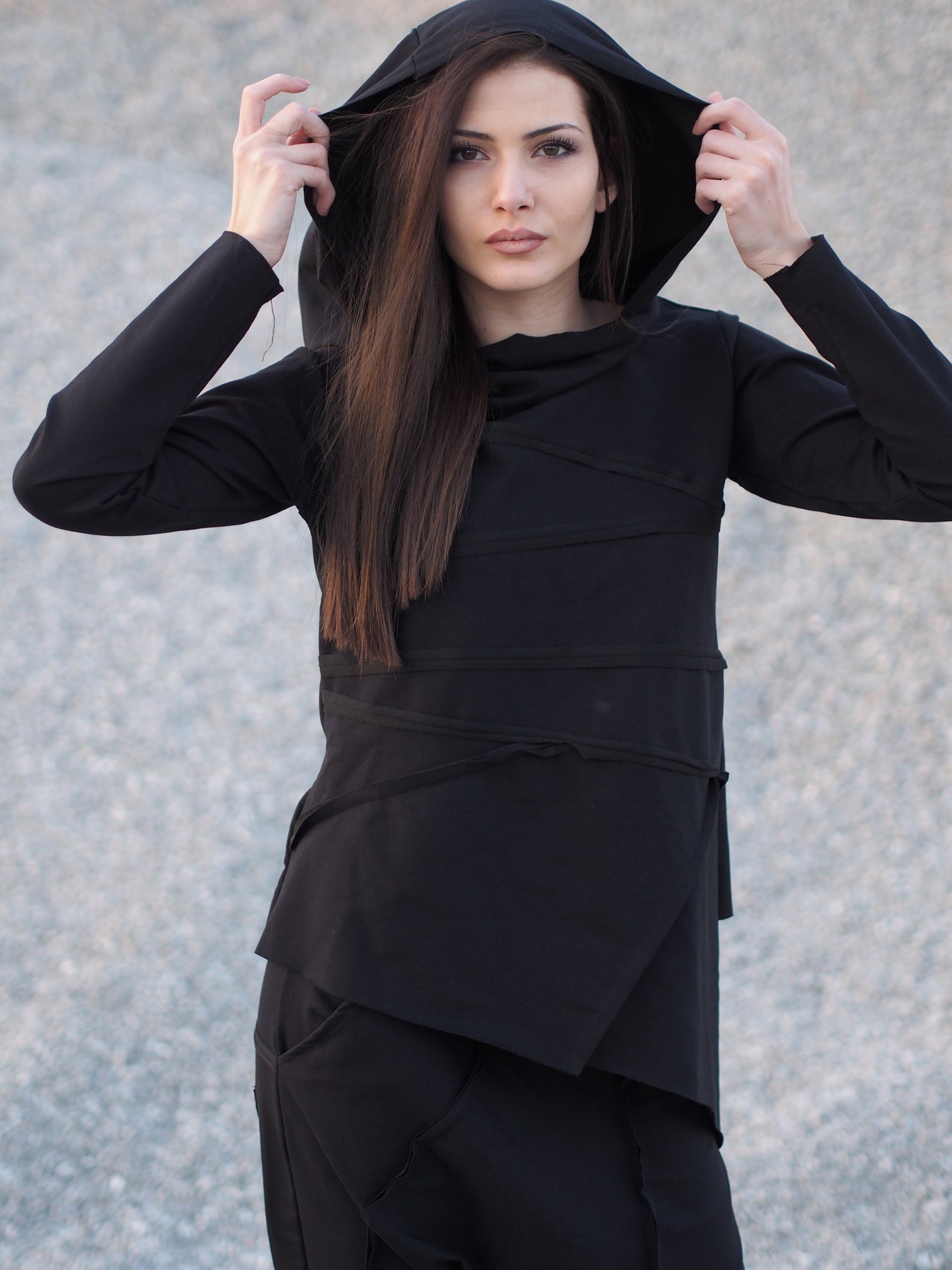 Women Asymmetric Top/women Asymmetric Hoodie Sweatshirt/black ...