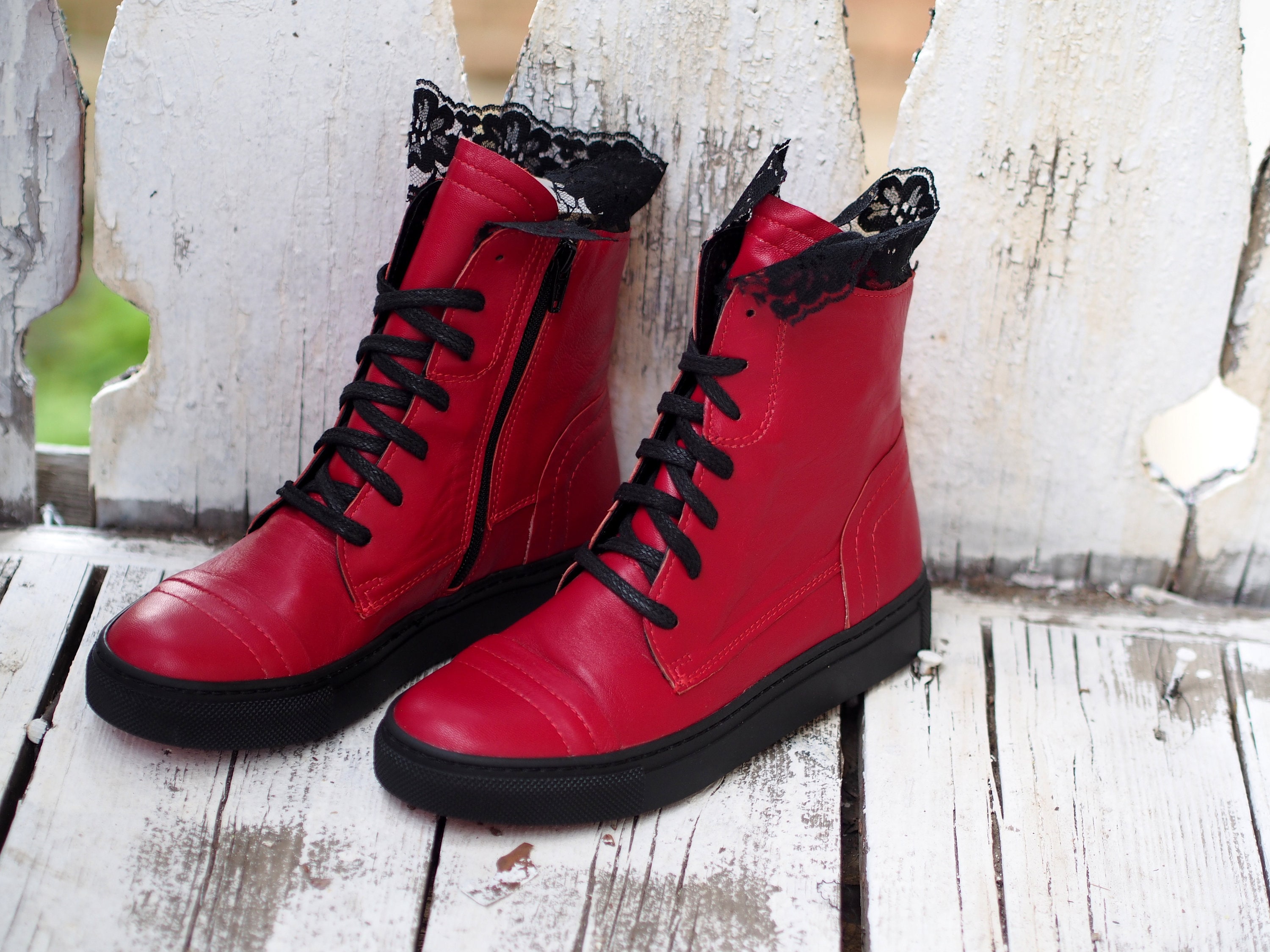 Red Genuine Leather Sneakerswomen Genuine Leather - Etsy