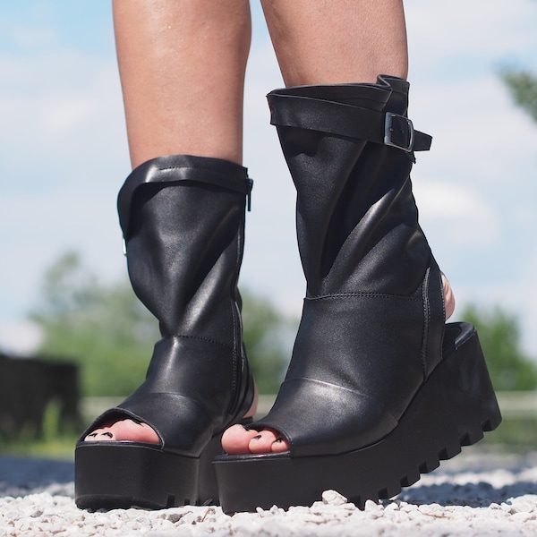 Open Toe Platforms Boots - Etsy