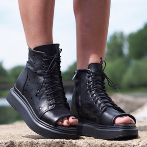 Women's Open Toe Leather Boots,women Leather Sandals, Genuine Leather ...