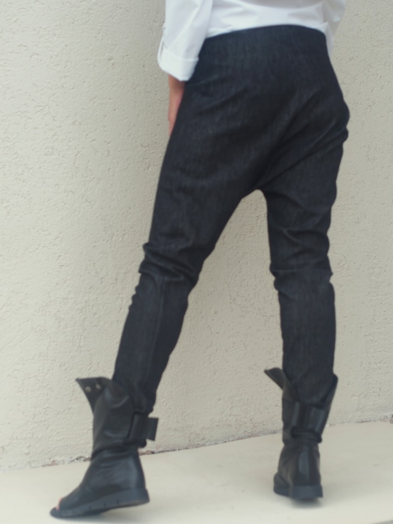 Black drop crotch pants/drop crotch denim pants/women drop | Etsy