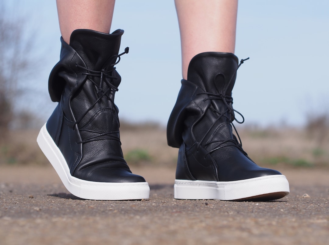 Womens Genuine Leather Sneakers Boots ,black Genuine Leather Sneakers ...