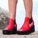 Red Women's Genuine Leather Summer Boots,leather Open Toe Booties,women ...