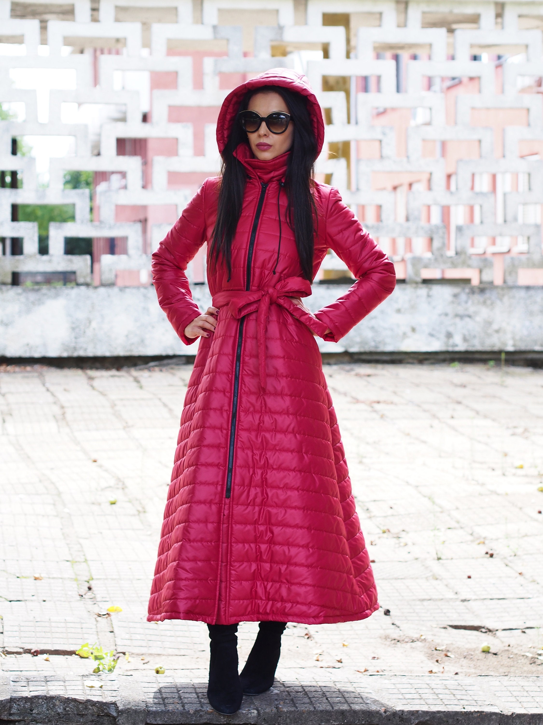 Red Long Coat Women,winter Coat ,women Winter Coat,long Quilted Coat ...