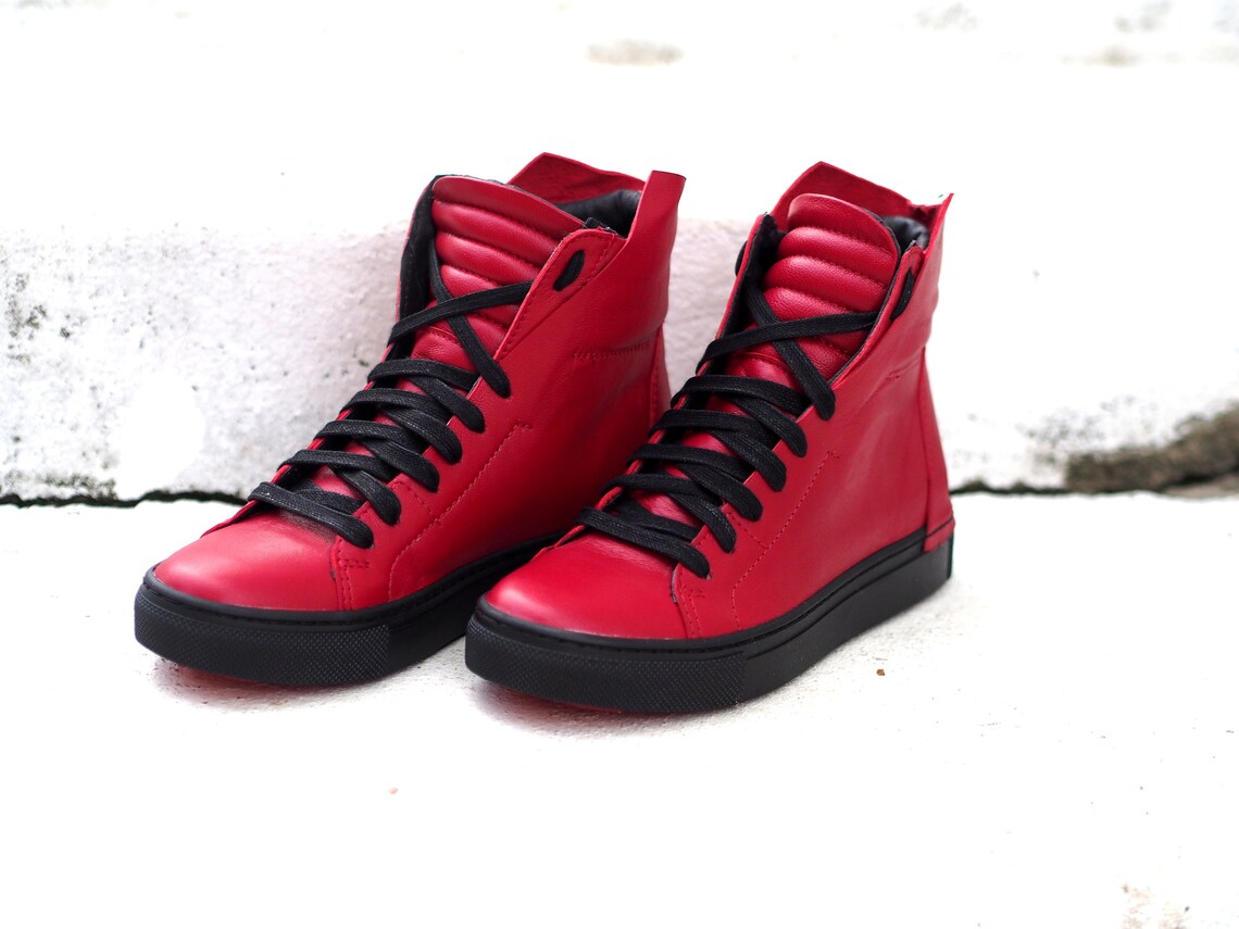 Red Genuine Leather Sneakerswomen Genuine Leather - Etsy