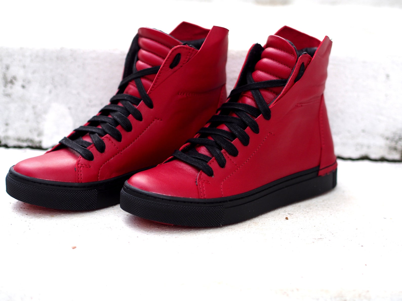 Red Genuine Leather Sneakerswomen Genuine Leather - Etsy