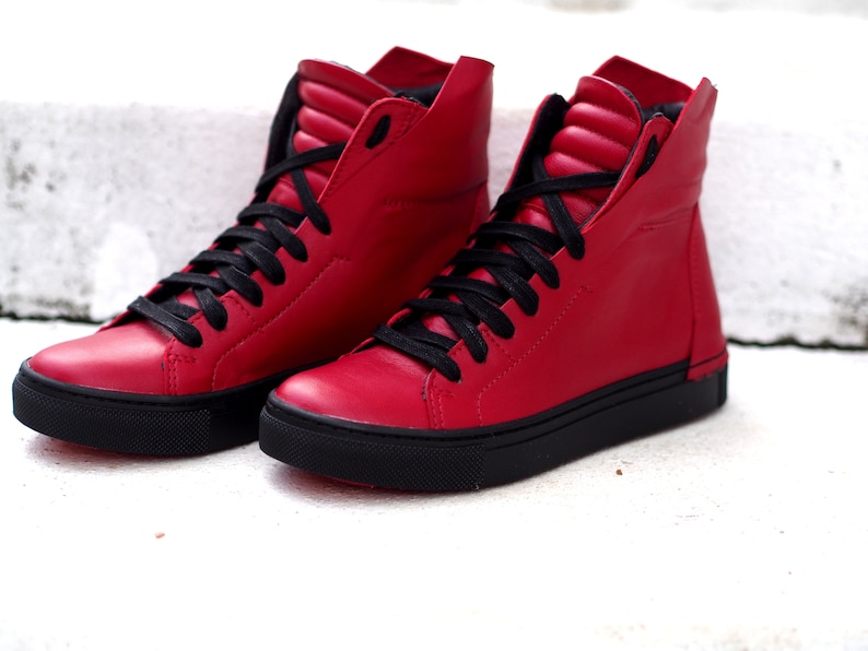 Red Genuine Leather Sneakerswomen Genuine Leather - Etsy