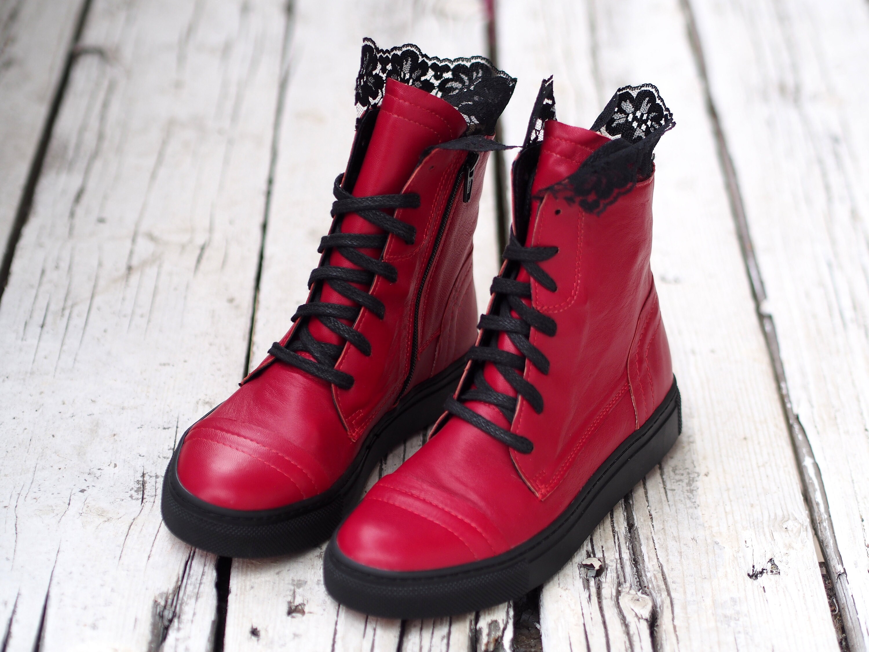 Red Genuine Leather Sneakerswomen Genuine Leather - Etsy
