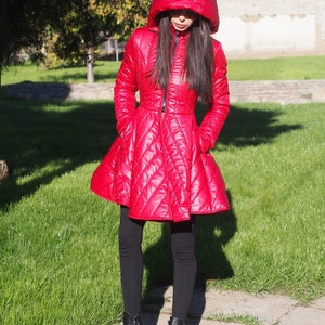 Extravagant Red Quilted Jacket,women Quilted Coat,red Peplum Quilted ...