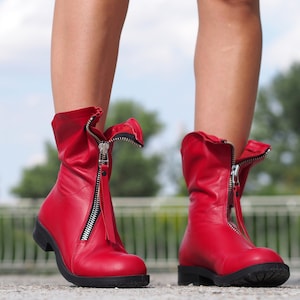 Extravagant Red Genuine Leather Women's Boots,leather Boots for Women ...