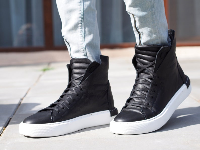 Mens Genuine Leather Sneakers Bootsmens Leather Etsy