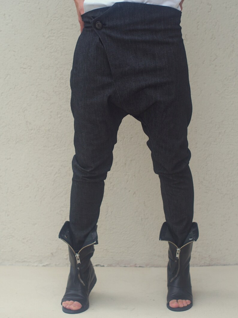 Black drop crotch pants/drop crotch denim pants/women drop | Etsy
