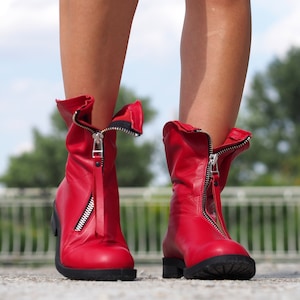 Extravagant Red Genuine Leather Women's Boots,leather Boots for Women ...