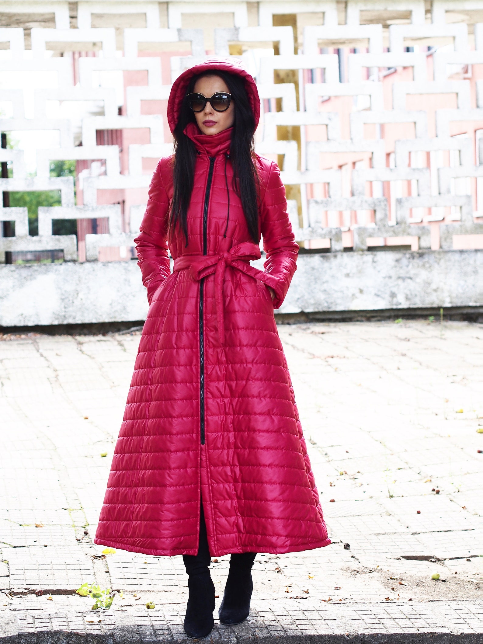 Red Long Coat Women,winter Coat ,women Winter Coat,long Quilted Coat ...