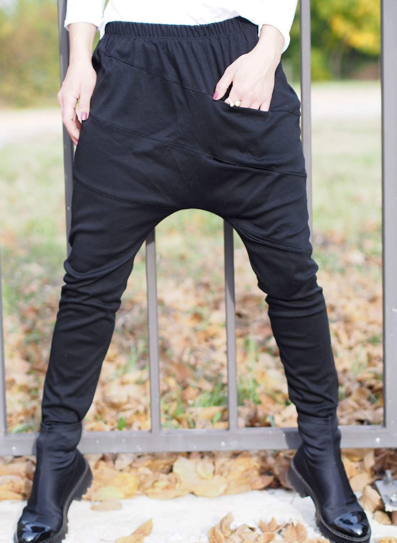Wman Drop Crotch Pants//black Drop Crotch Pants/woman Harem Pants ...