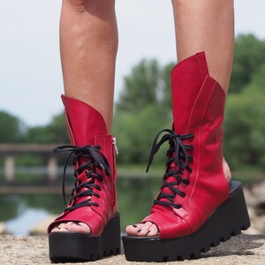 Red Genuine Leather Summer Bootswomen Genuine Leather Summer - Etsy