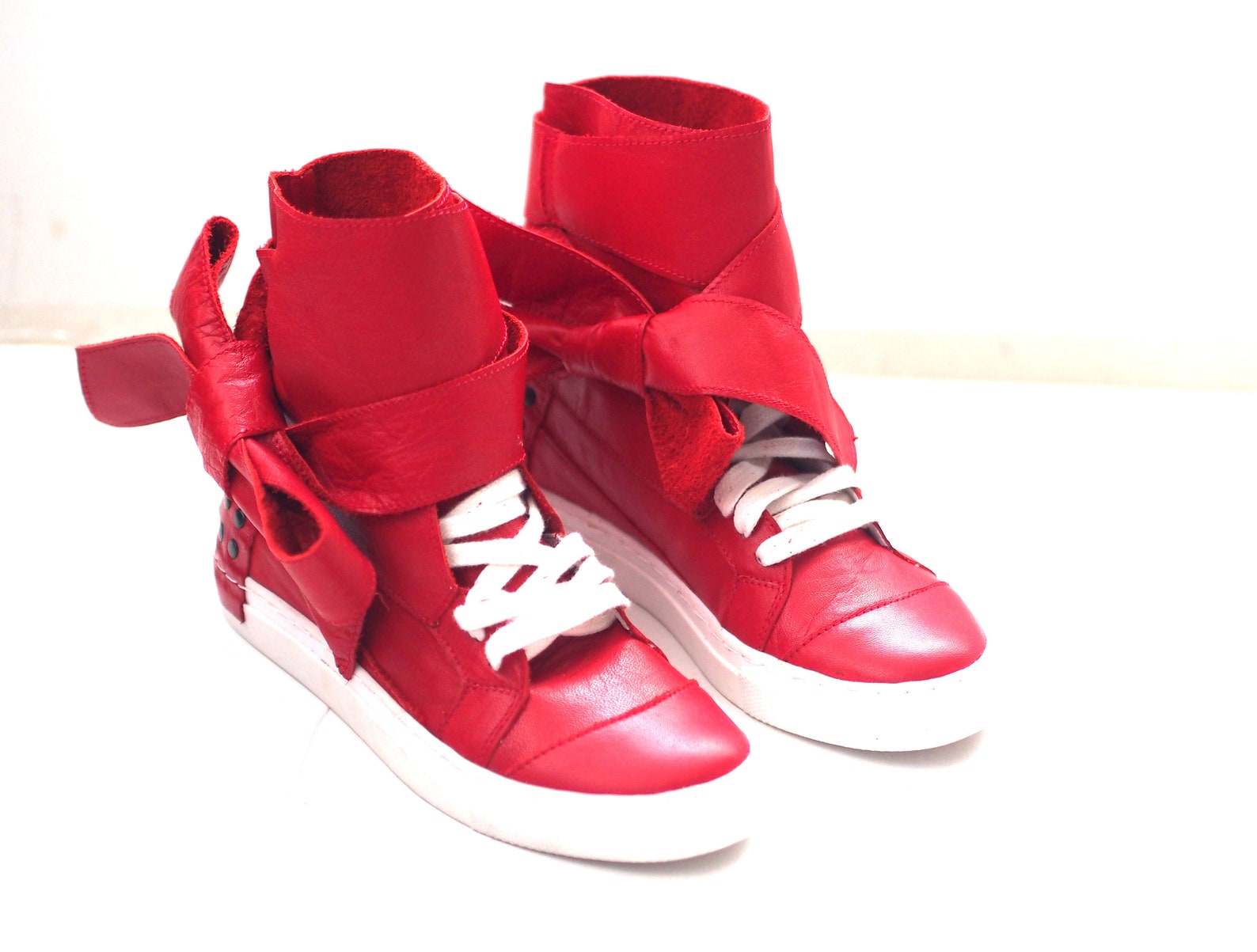 Women Genuine Leather Sneakersred Genuine Leather - Etsy