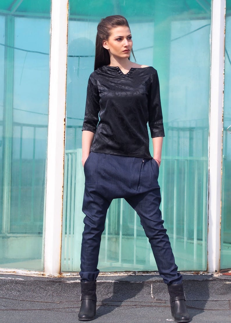 Women Drop Crotch Pants/denim Drop Crotch Pants/loose Casual | Etsy