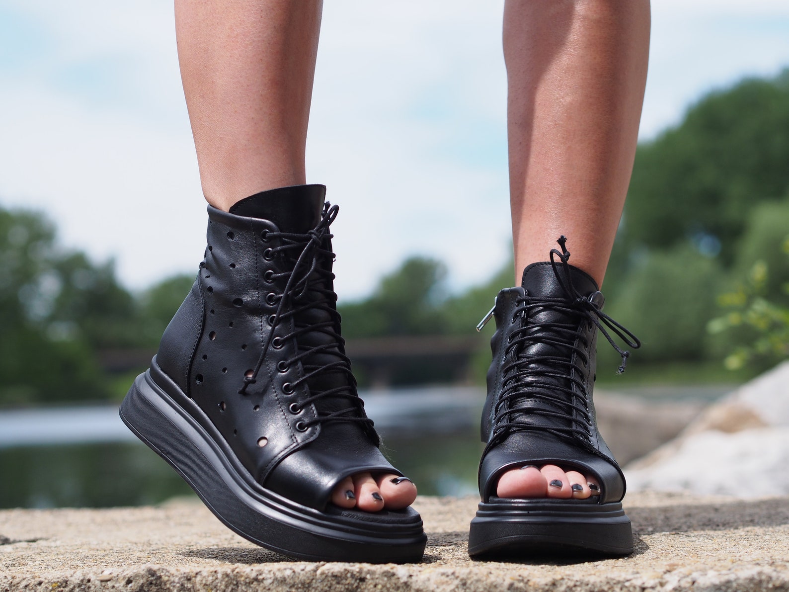 Women's Open Toe Leather Boots,women Leather Sandals, Genuine Leather ...