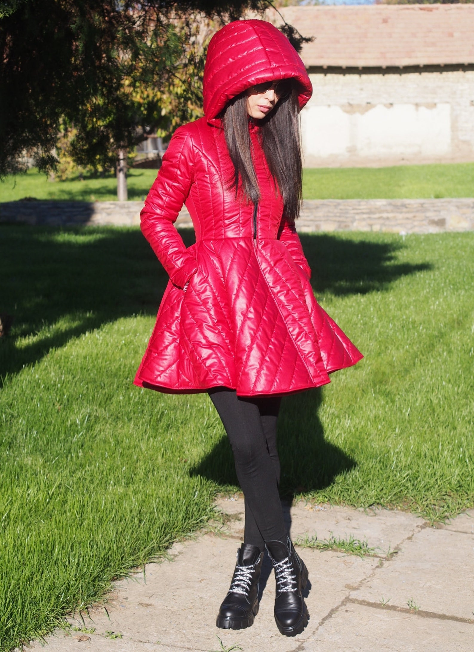 Extravagant Red Quilted Jacketwomen Quilted Coatred Peplum - Etsy