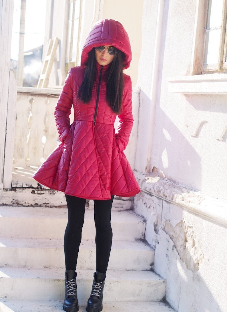 Extravagant Red Quilted Jacketwomen Quilted Coatred Peplum - Etsy