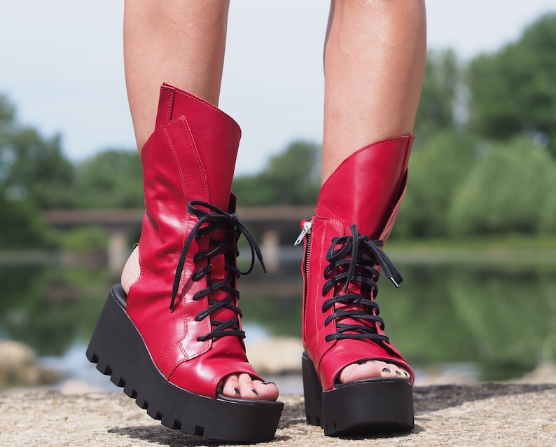 Red Genuine Leather Summer Bootswomen Genuine Leather Summer - Etsy