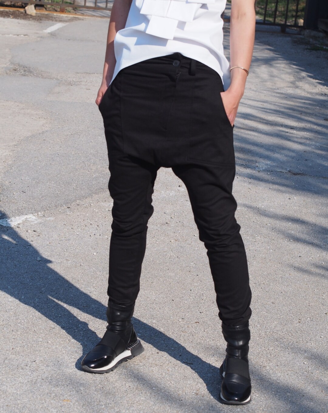 Women Drop Crotch Pants/black Drop Crotch/women Harem Pants/women ...