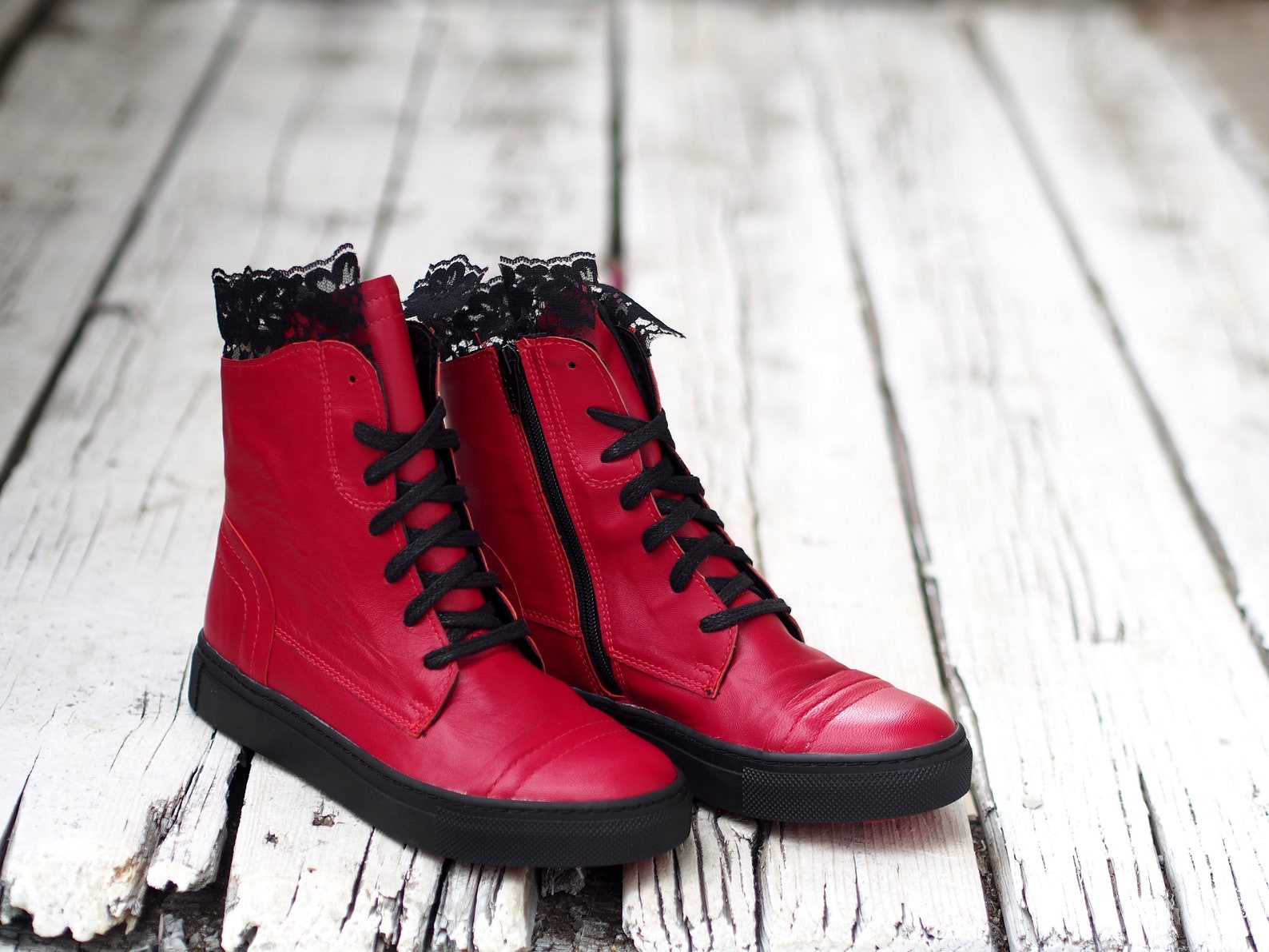 Red Genuine Leather Sneakerswomen Genuine Leather - Etsy
