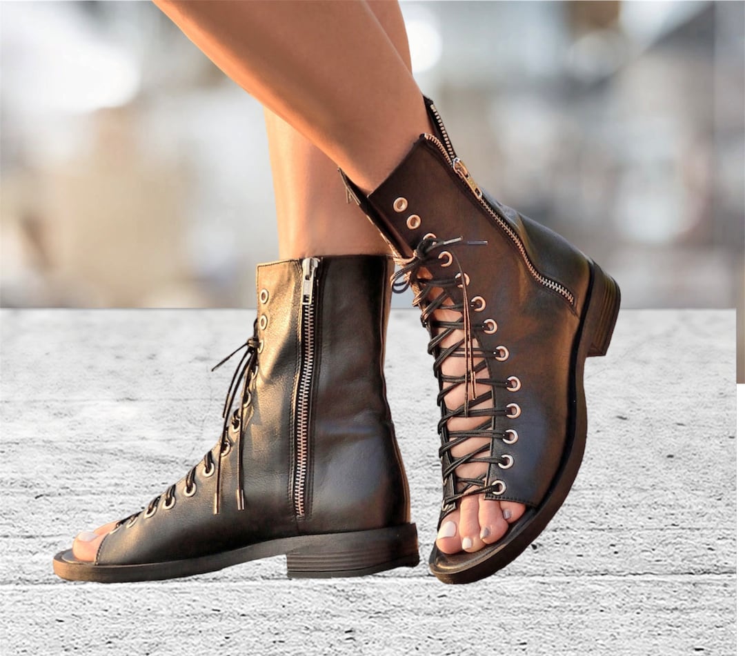 Women Genuine Leather Summer Boots,leather Gladiator Sandals,peep Toe ...