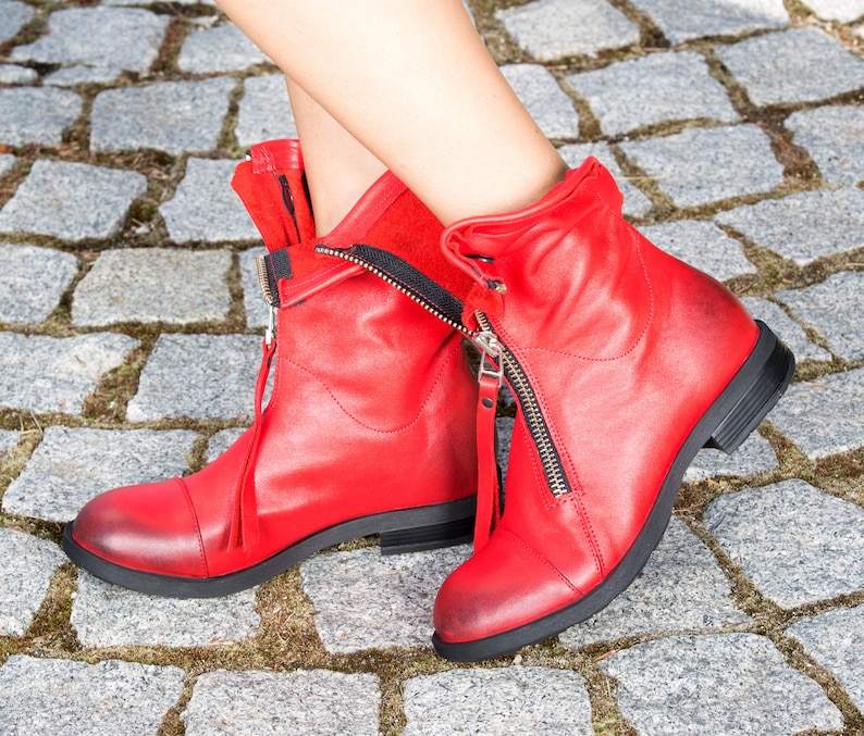 Bottes en cuir rouges authentiques/bottes en cuir de femme | Etsy