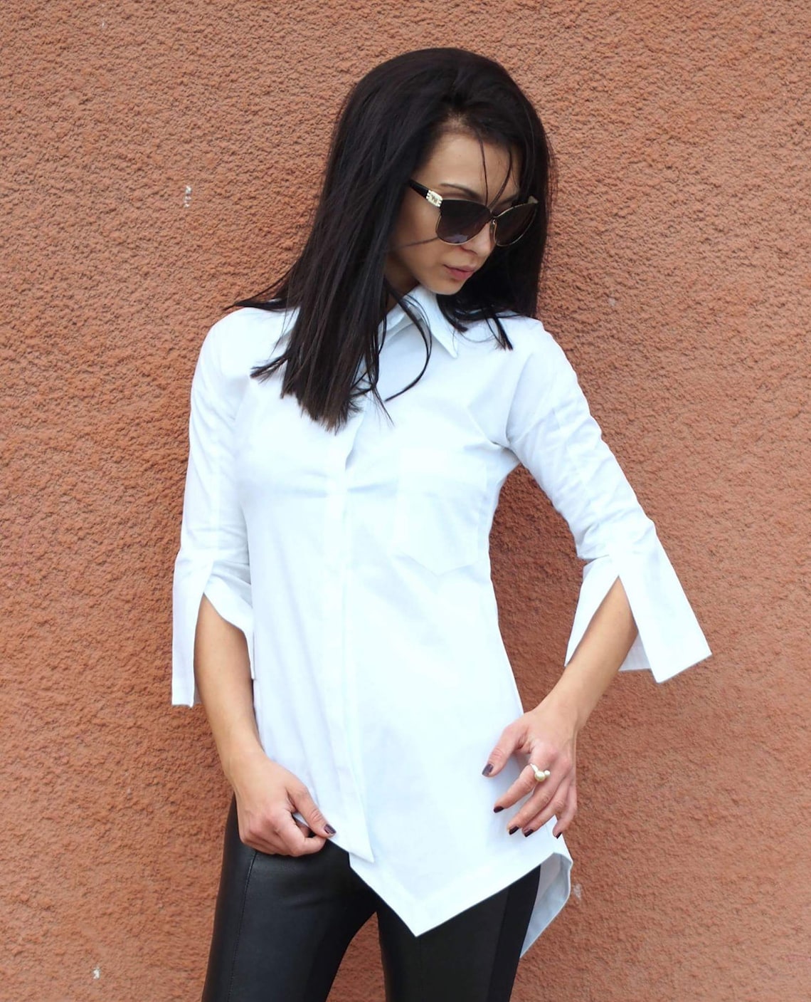 Woman Asymmetric Shirt/extravagant Asymmetric Shirt/white Asymmetric ...