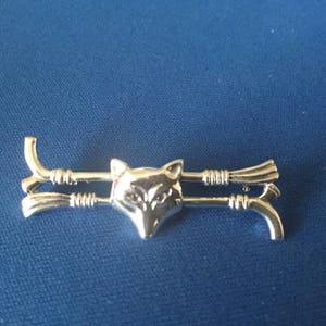 Fox Head and Crops Brooch / Stock Pin Sterling Silver .925 Faux Gem ...