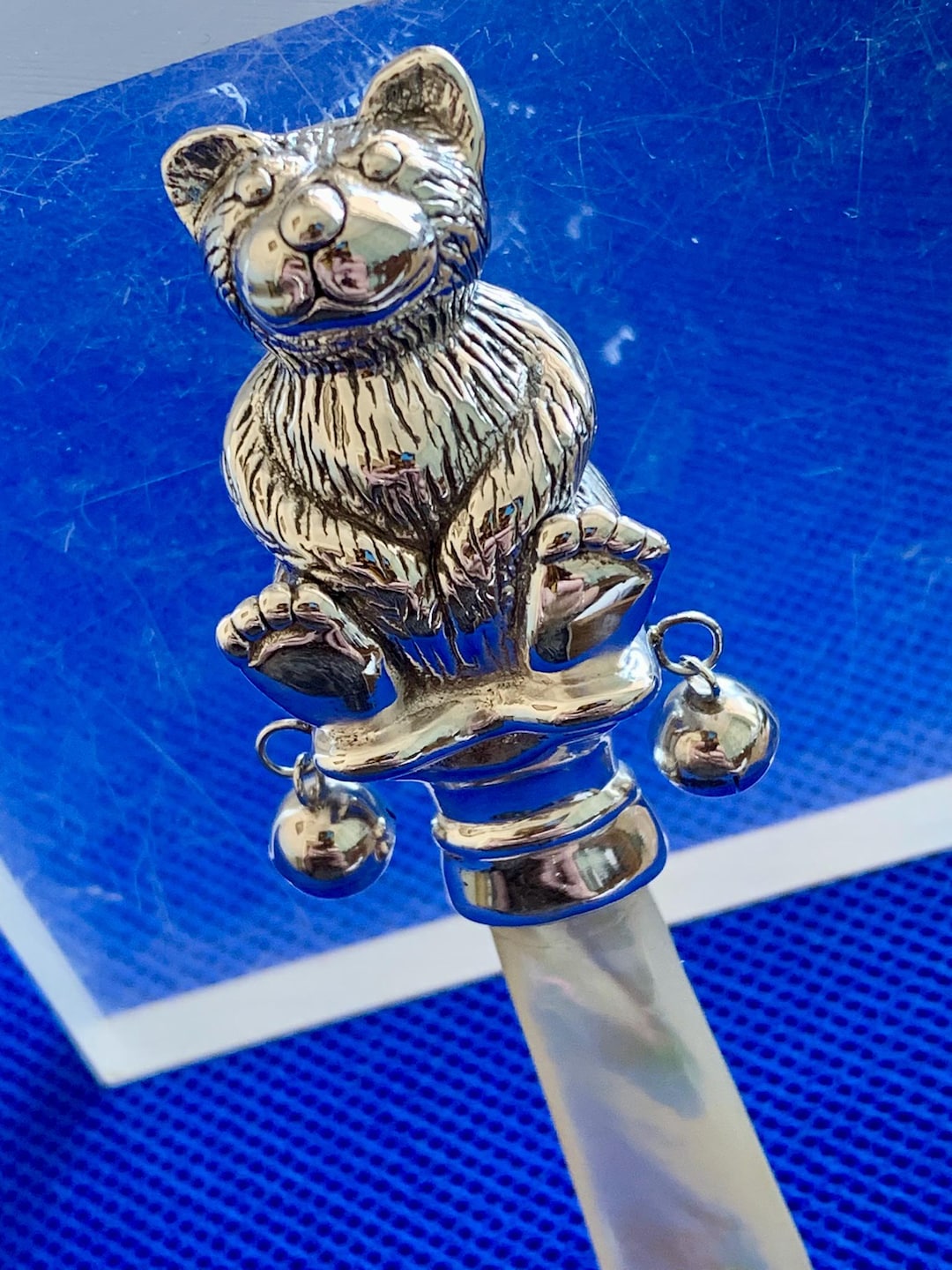 Sterling Silver Teddy Bear Rattle: Victorian Style MOP Handle ...