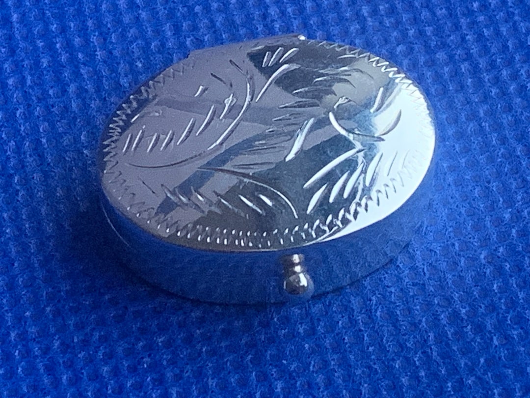 Pill Box Sterling Silver Small Etched Lid Click Fastener - Etsy