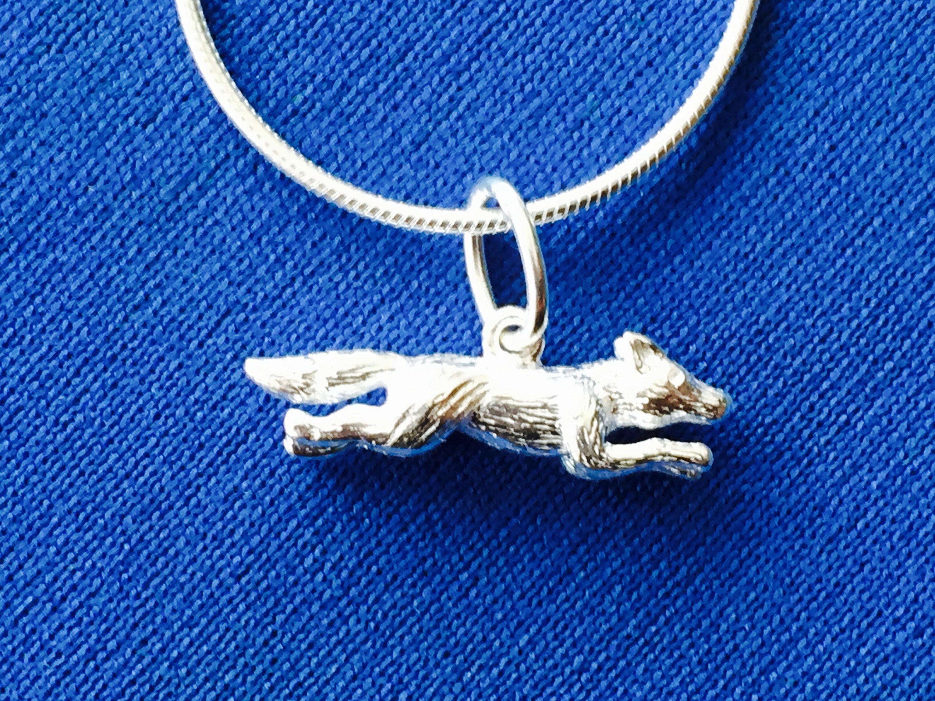 Fox pendant and snake chain sterling silver