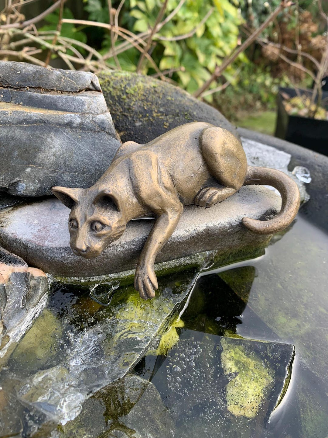 Cat Cold Cast Bronze Small Figurine ... Shelf Cat ..fine Quality Made ...