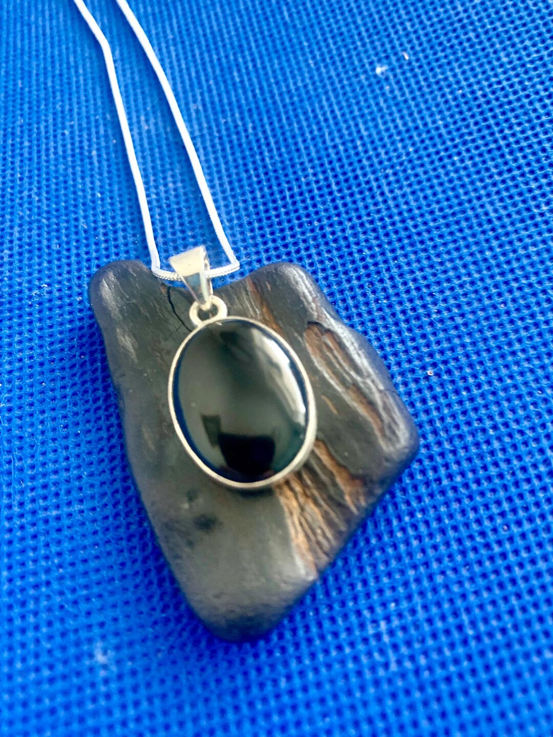 Whitby Jet Pendant Medium Set in Sterling Silver Natural Polished ...