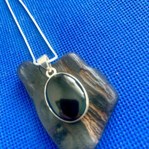 Whitby Jet Pendant Medium Set in Sterling Silver Natural Polished ...