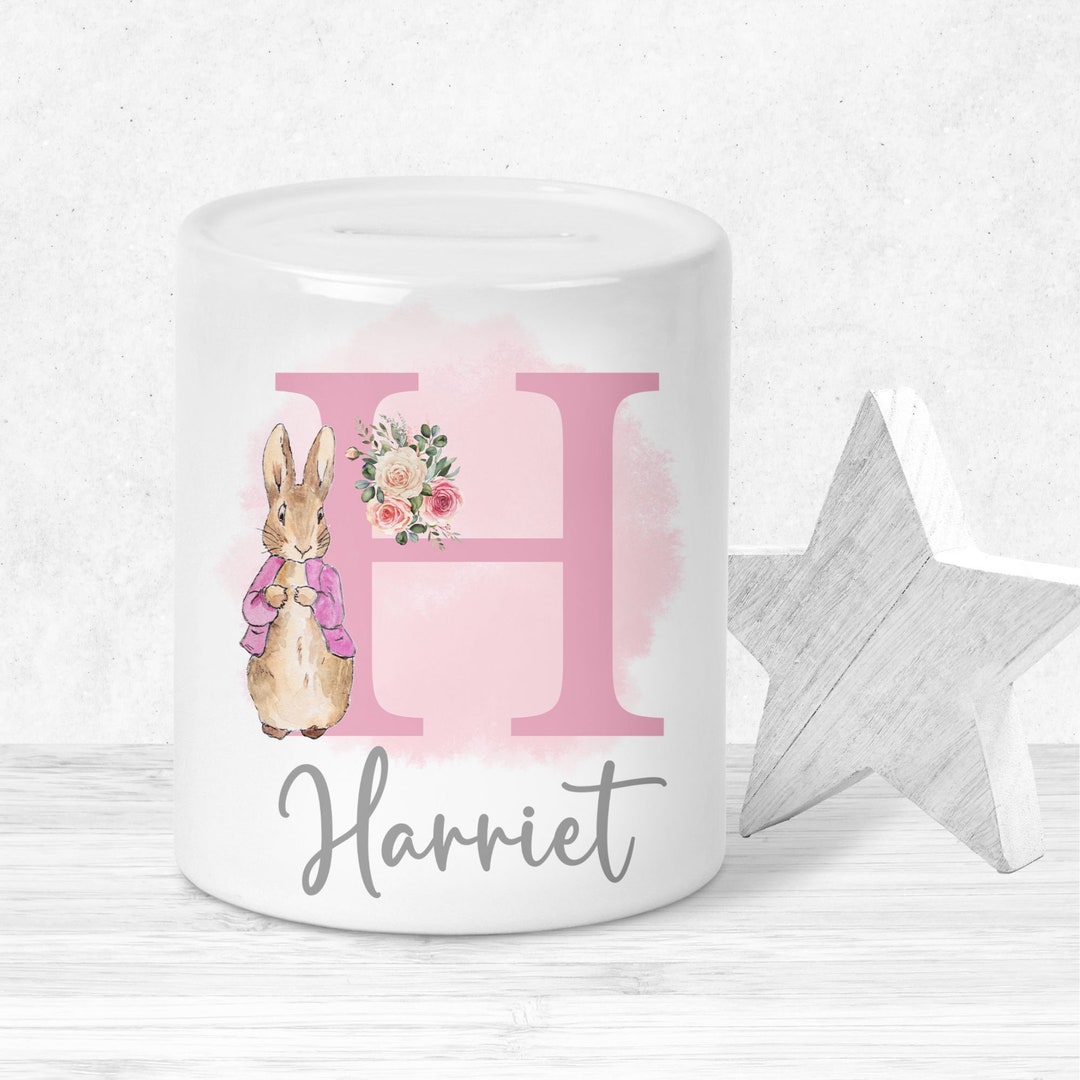 Personalised Pink Bunny Rabbit Money Box Ceramic Coin Bank - Etsy
