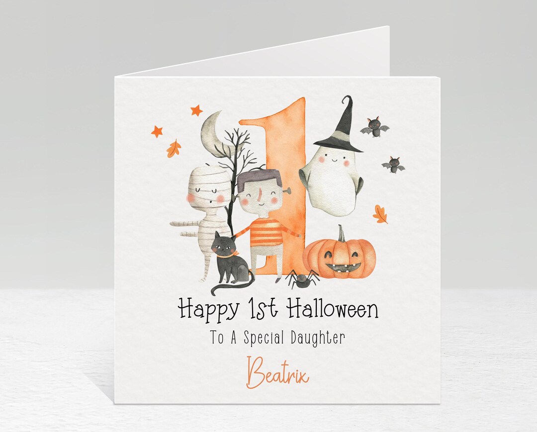 Personalised Happy 1st Halloween Card, Kids Children Unisex, Pumpkin ...