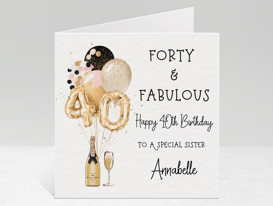 Personalised 40th Birthday Card, Forty and Fabulous, Age 40 Years Old ...