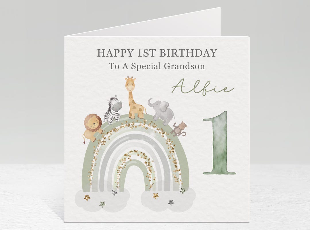 Personalised Safari Animal 1st Birthday Card, Kids Children Boys ...